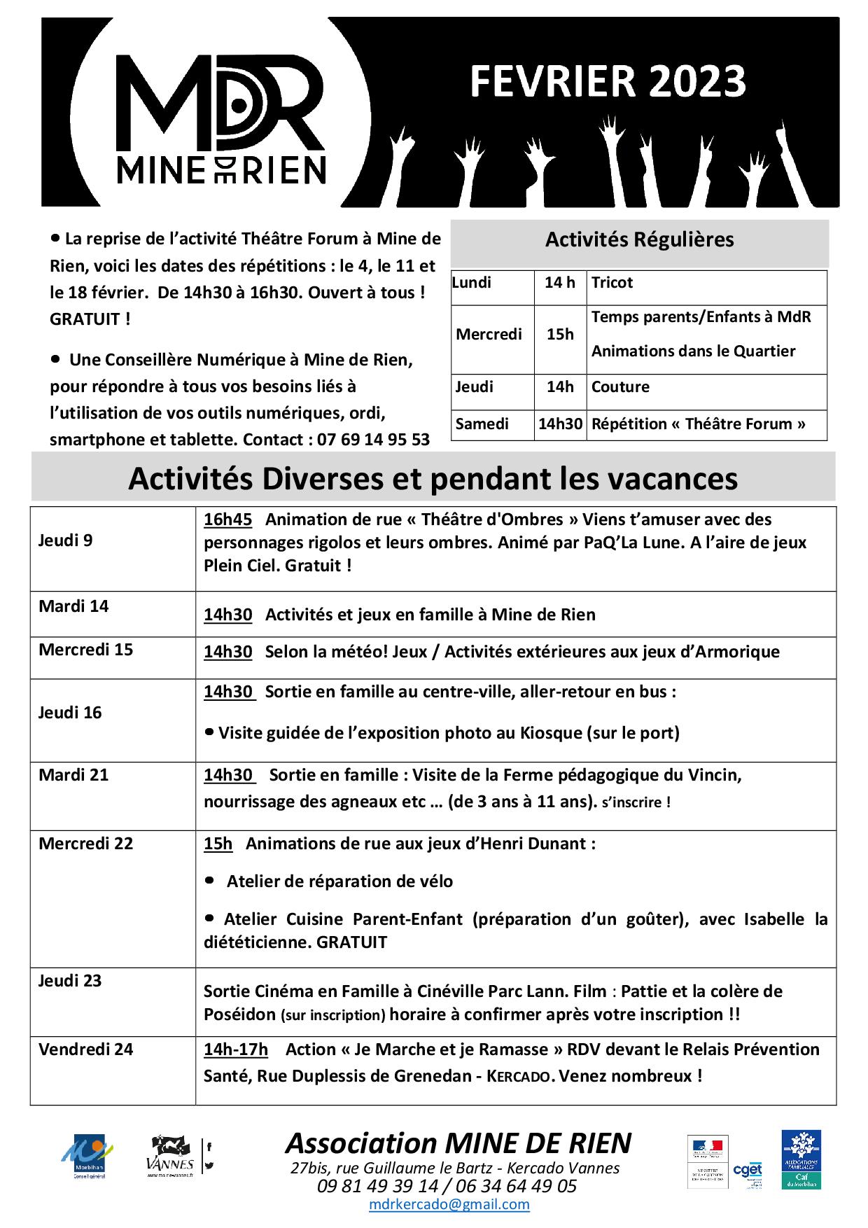 Programme de février - Association Mine de rien