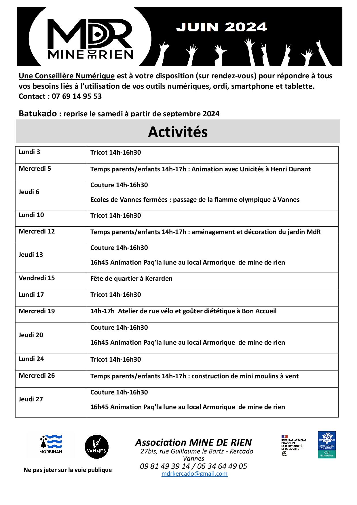 Voici Le Programme De Juin Association Mine De Rien